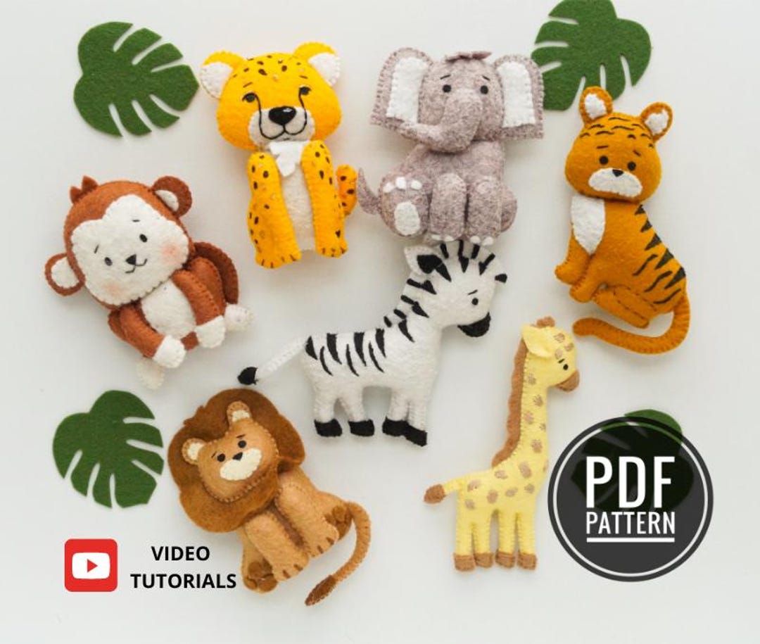 Jungle Animals Sewing Patterns PDF and Tutorials, Felt Pattern, Safari ...
