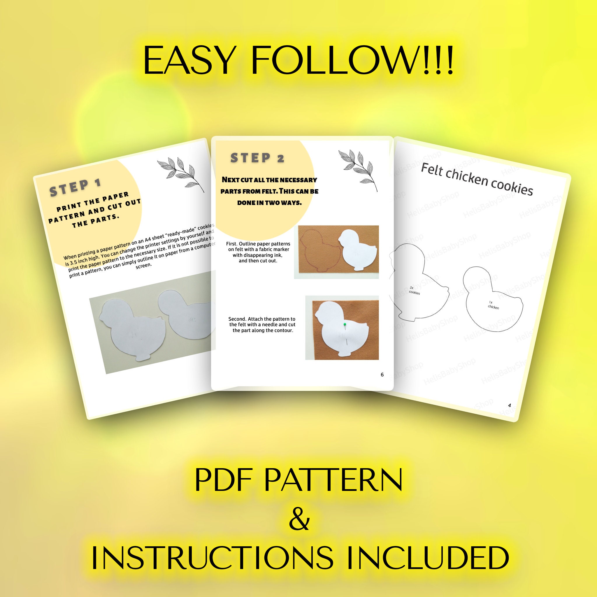 Felt Chick Pattern, Easter Chick Sewing Pattern, Felt Cookies Pattern ...