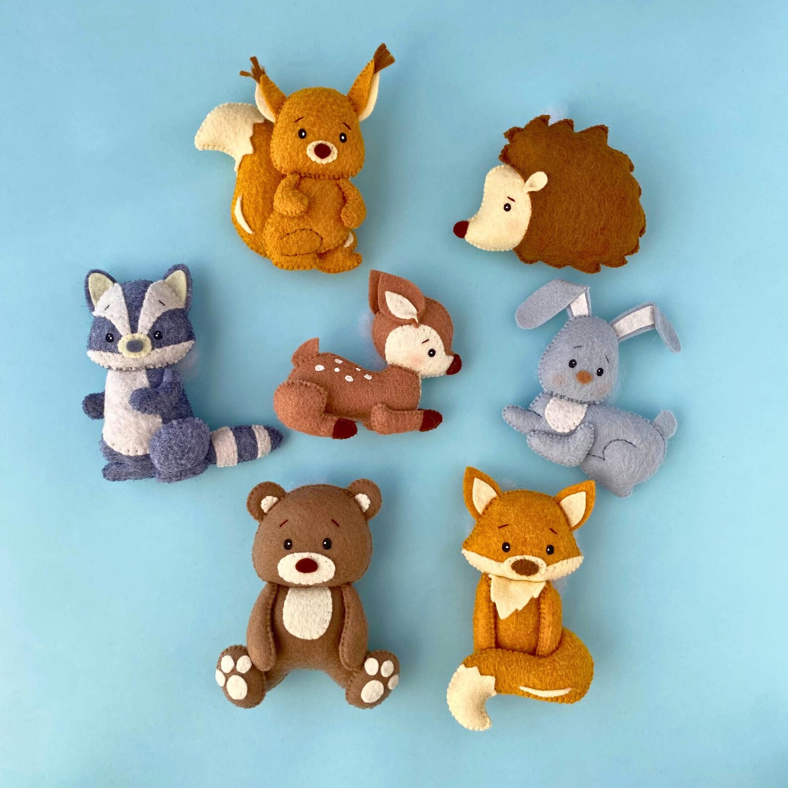 7 Woodland Stuffed Animals Pattern, Felt Animals Pattern, Forest Sewing ...