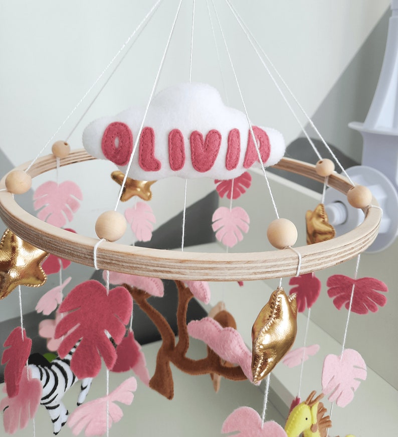 Safari Baby Mobile Pink for Girl, Jungle Baby Crib Mobile, Felt Mobile ...