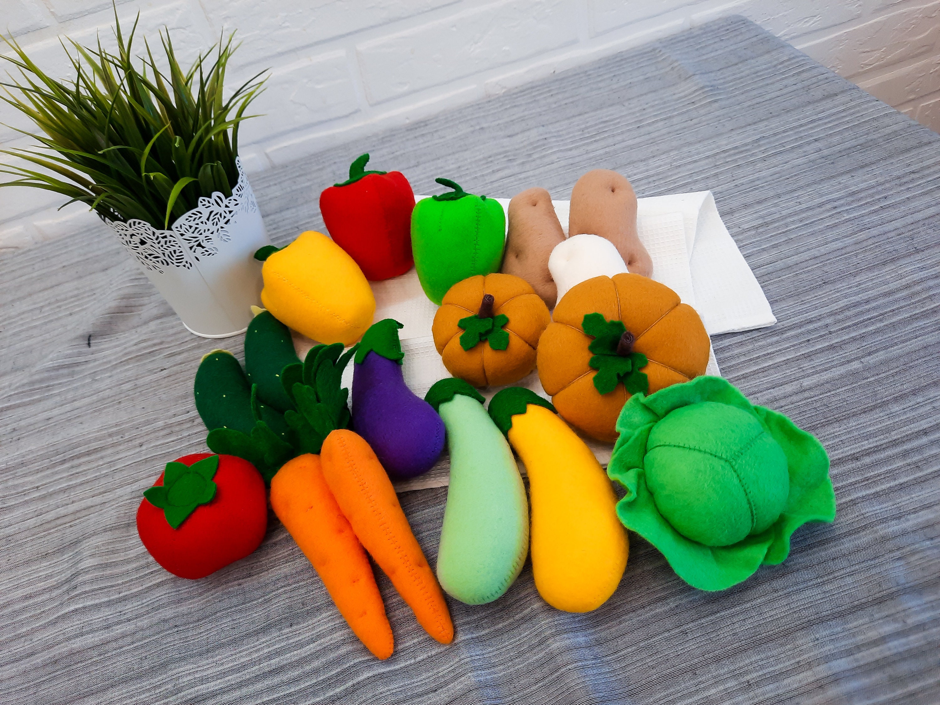 Felt Food Set, Felt Carrot Tomato Pumpkin Pepper Cucumber Potato, Felt ...