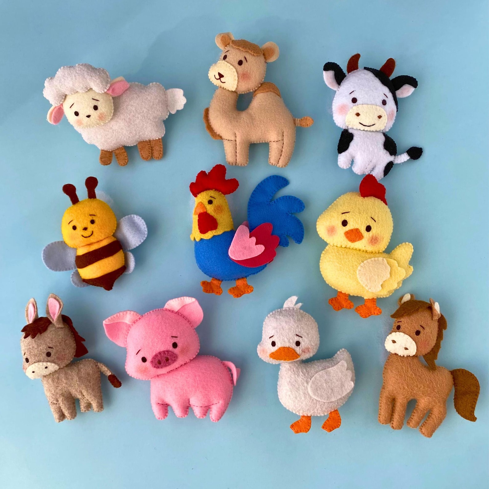 Set of 10 Felt Farm Animals Pattern, Felt Toys Pattern, Stuffed Animals ...