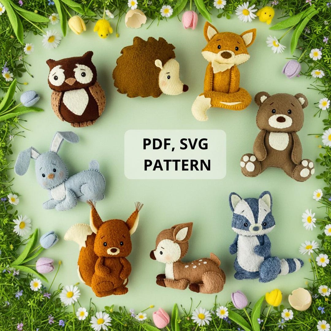 Spring Easter Felt Pattern PDF, Woodland Animal Toys Template, Plush ...