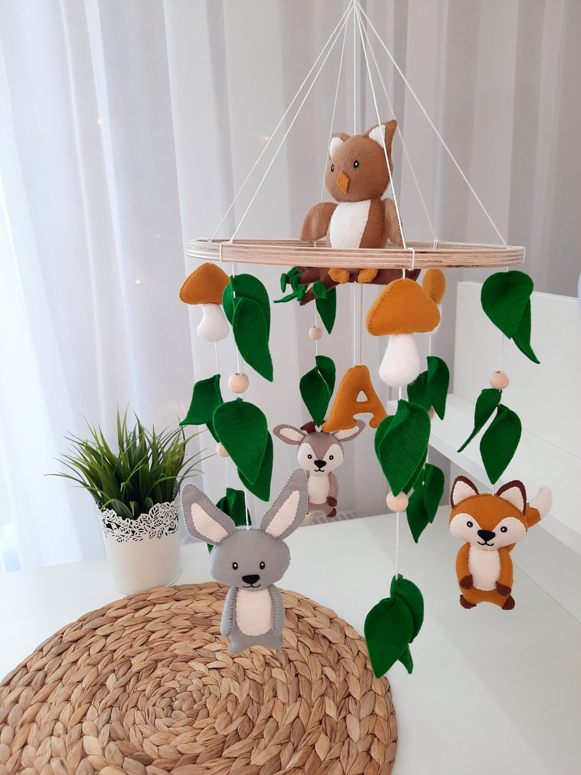 Personalized Woodland Animal Baby Mobile Fox Deer Rabbit Owl Felt ...