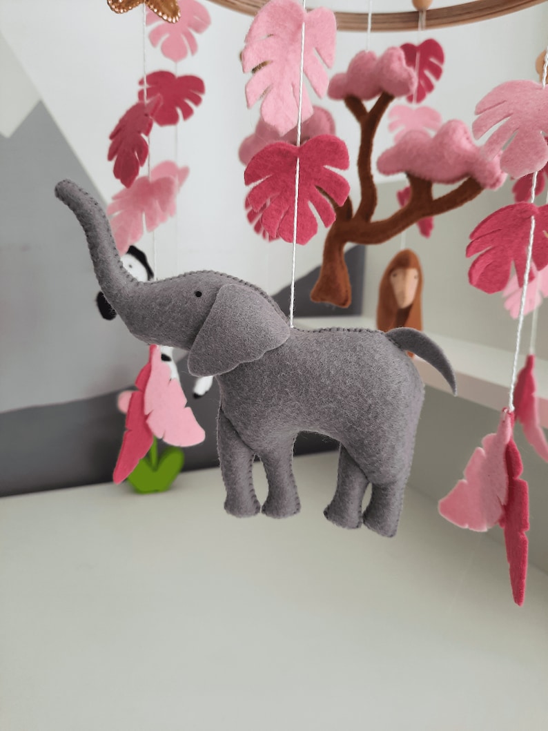Safari Baby Mobile Pink for Girl, Jungle Baby Crib Mobile, Felt Mobile ...