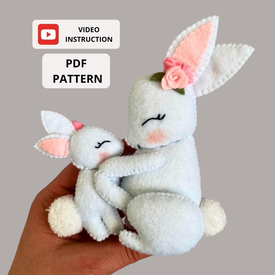 Felt Bunny Sewing Pattern and Video Tutorial, Felt Animals Pattern ...
