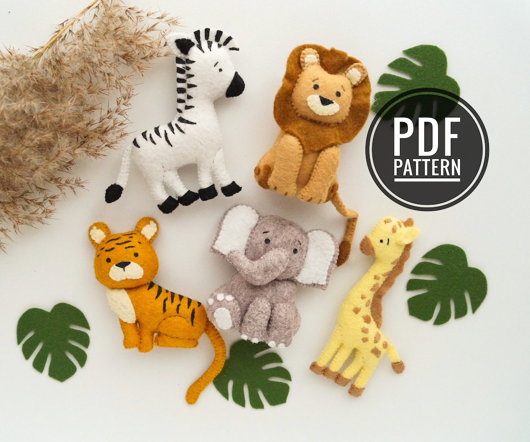 Safari Felt Animals Sewing Patterns PDF and Tutorials, Jungle Felt Toys ...
