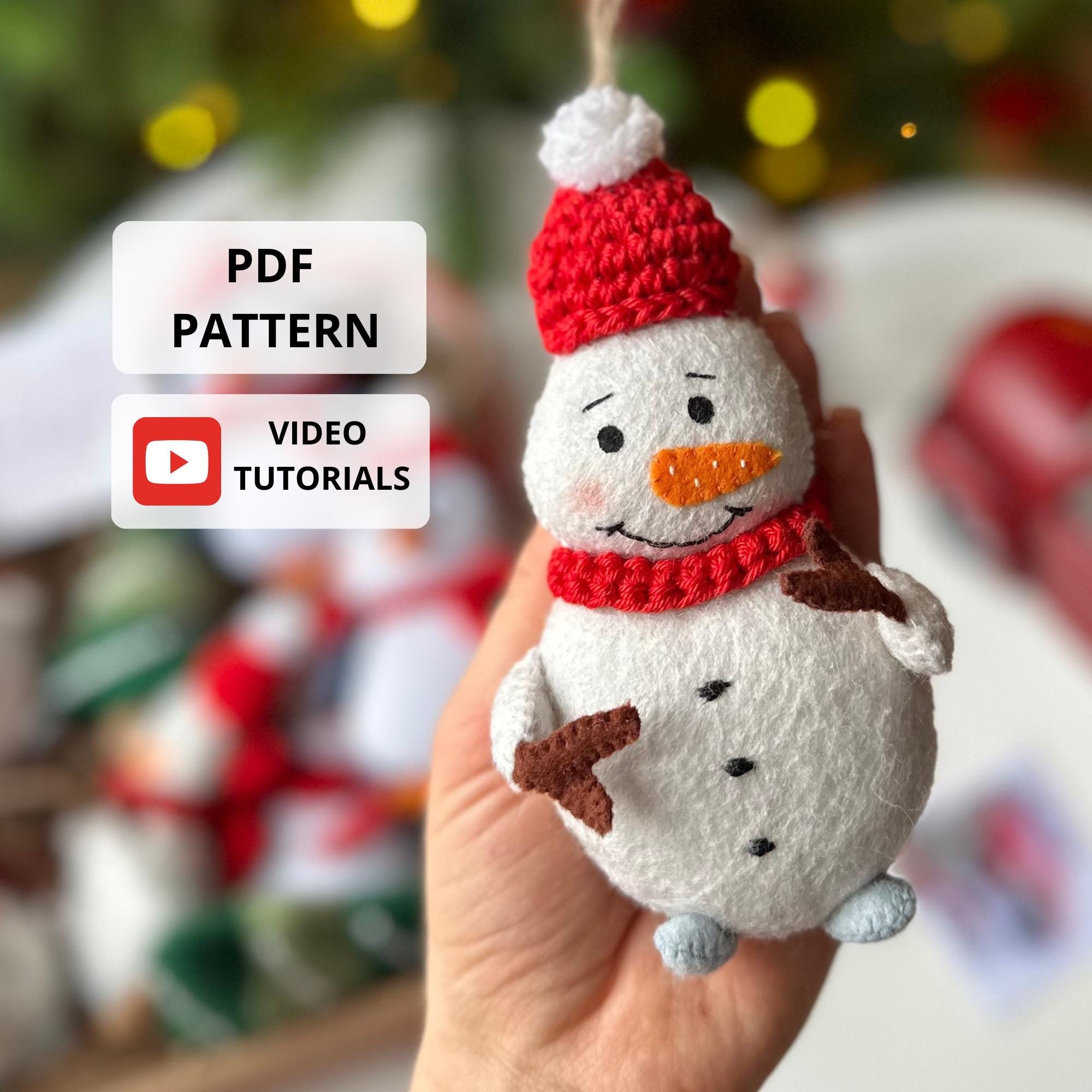 Snowman Ornament Sewing Pattern and Video Tutorial, Snowman Decor ...