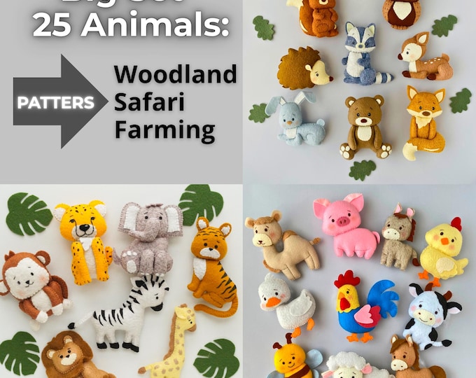 Felt Animals Sewing PDF Pattern. Easy Patterns. Stuffed Animals DIY ...