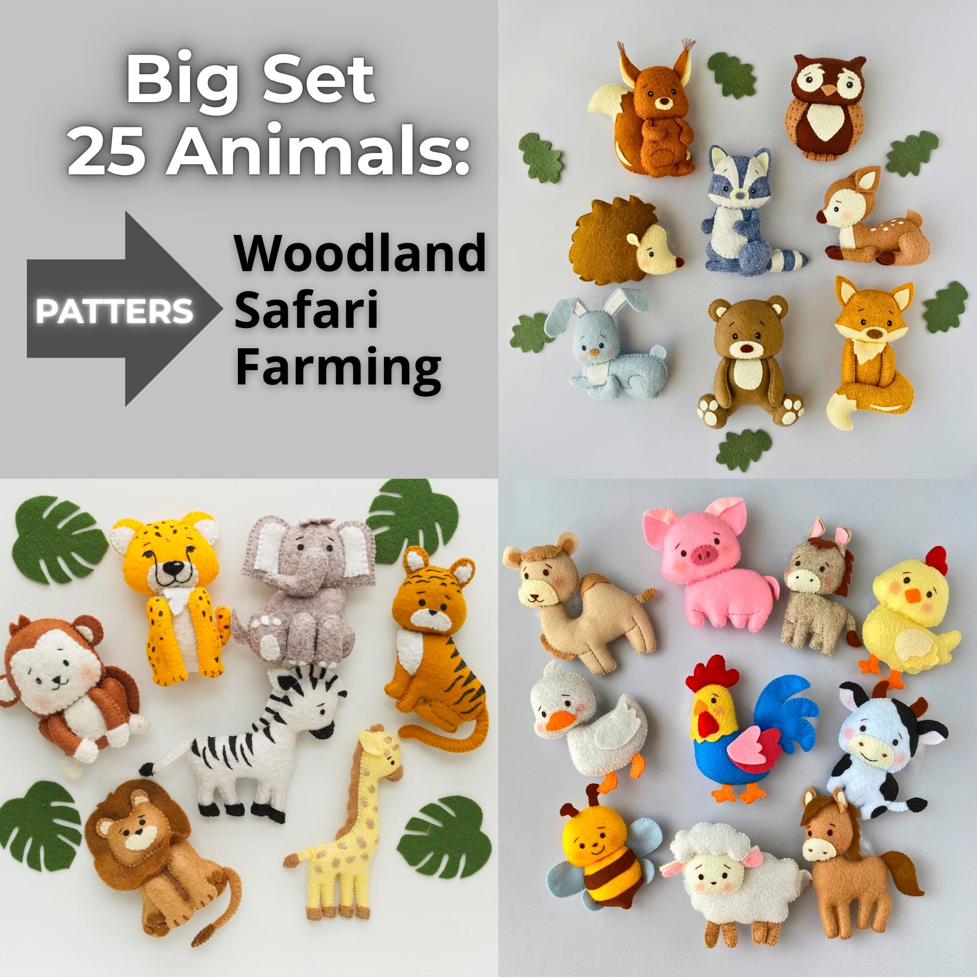 Big Set 25 Felt Animals Sewing Patterns PDF/SVG, Woodland Stuffed ...