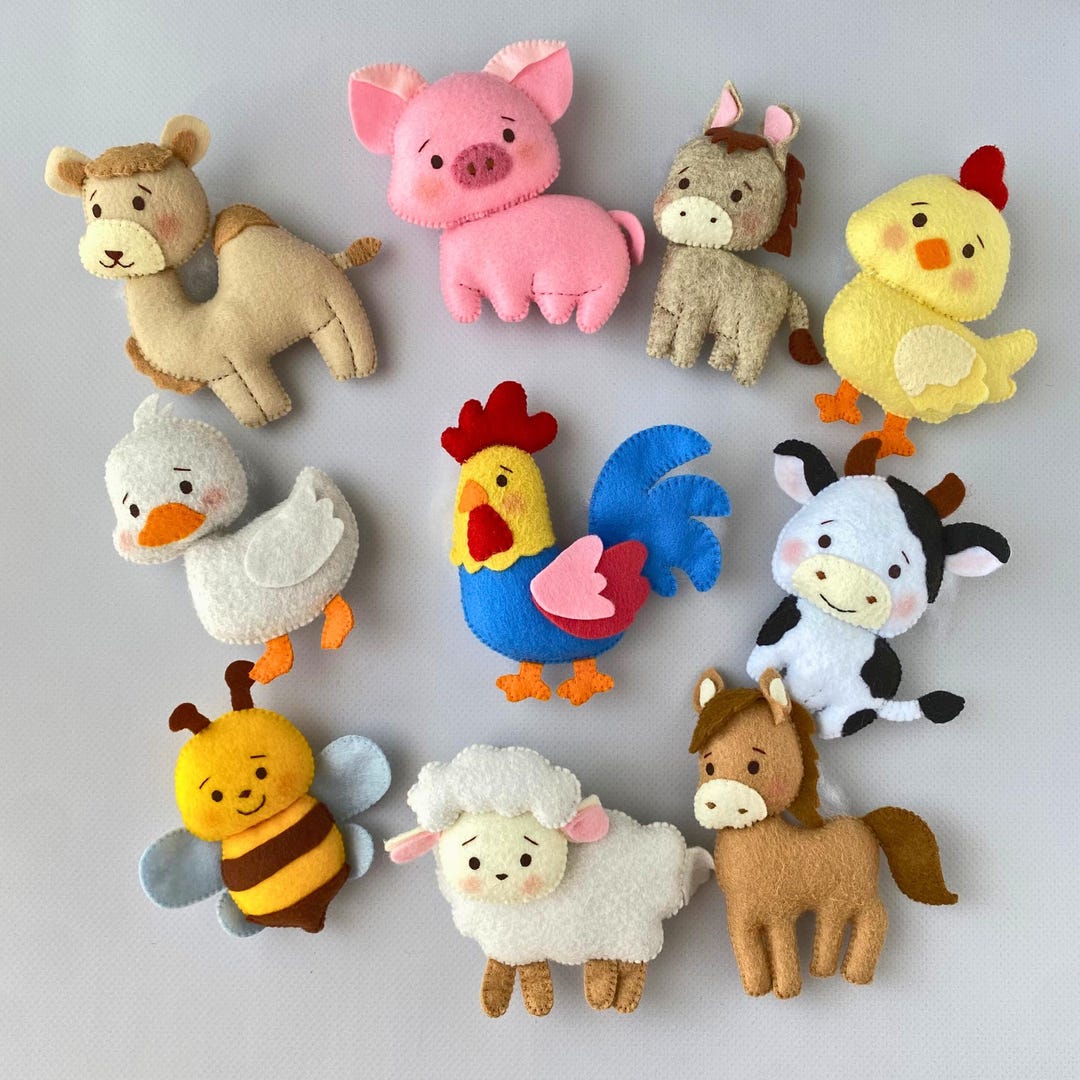 10 Felt Farm Animals Set, Felt Toys, Cow Pig Chicken Horse Horse Goose ...