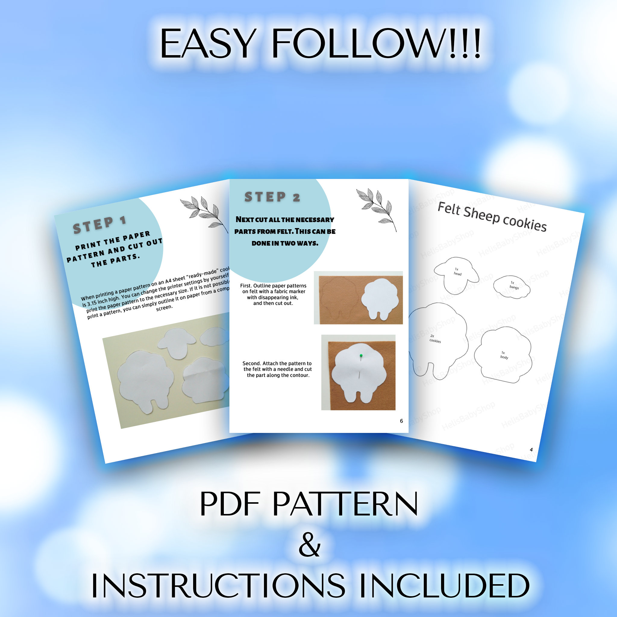 Felt Cheep Pattern, Easter Lamb Sewing Pattern, Felt Cookies Pattern ...