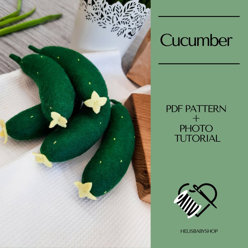 Felt Cucumber Pattern and Tutorial, Felt Food Sewing Pattern, Felt Vegetables, Felt Ornament ...