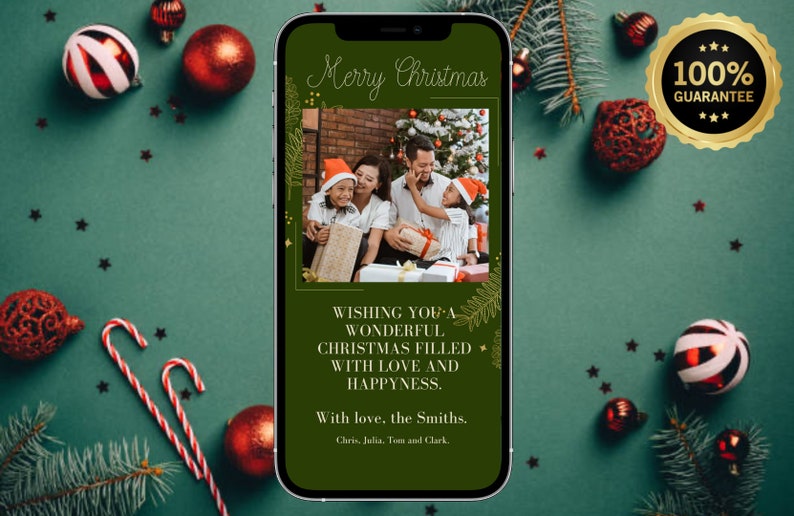 Digital Christmas Card Template With Photo, Holiday Card Template ...