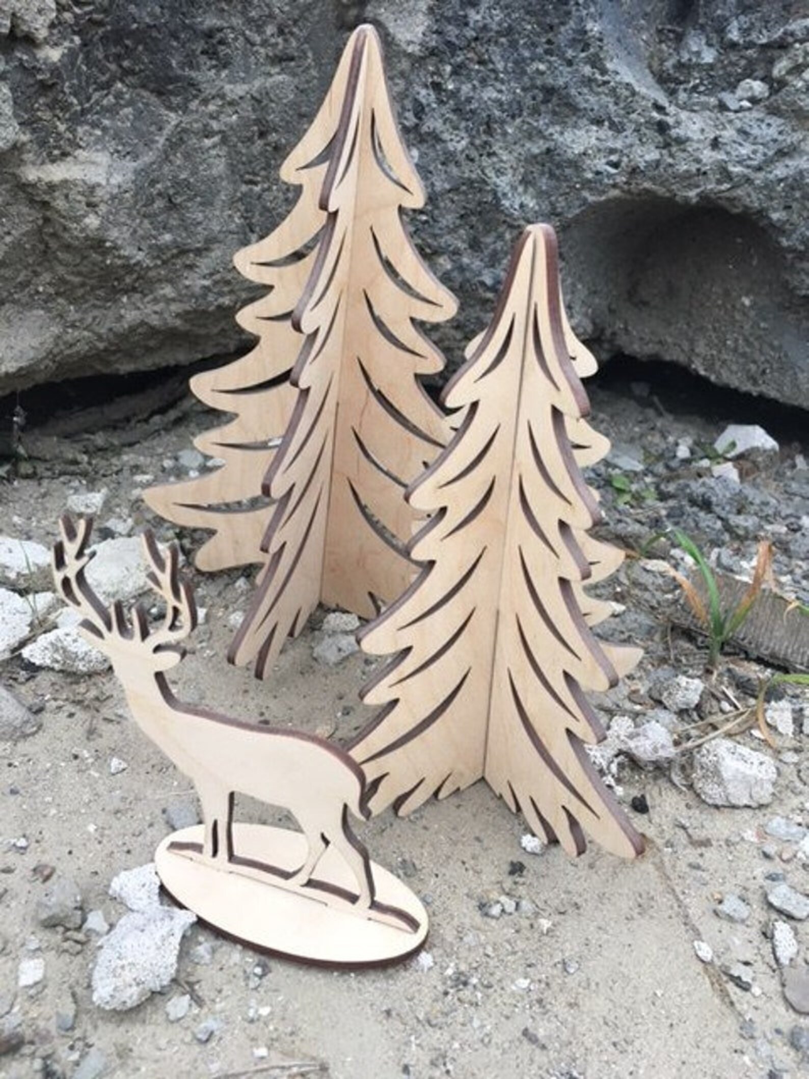 Deer and Christmas Trees. Laser Cut Files SVG, DXF CDR Vector Plans ...