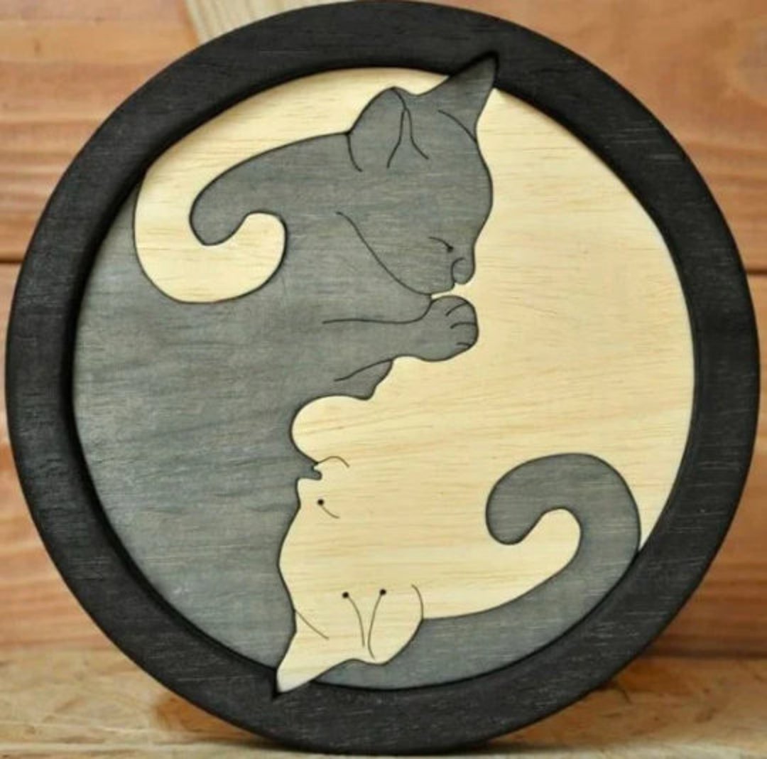 Yin Yang Cat Puzzle Digital File for Laser and CNC | Dxf CDR Svg PDF ...