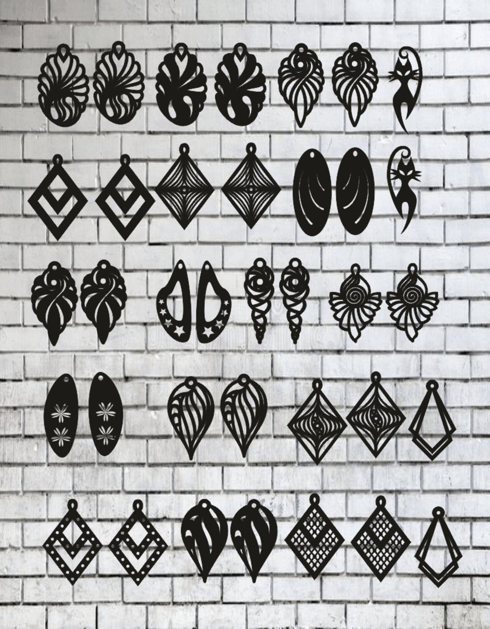 Earrings 30 Pieces Laser Cut Files SVG DXF CDR Glowforge Vector Plans ...