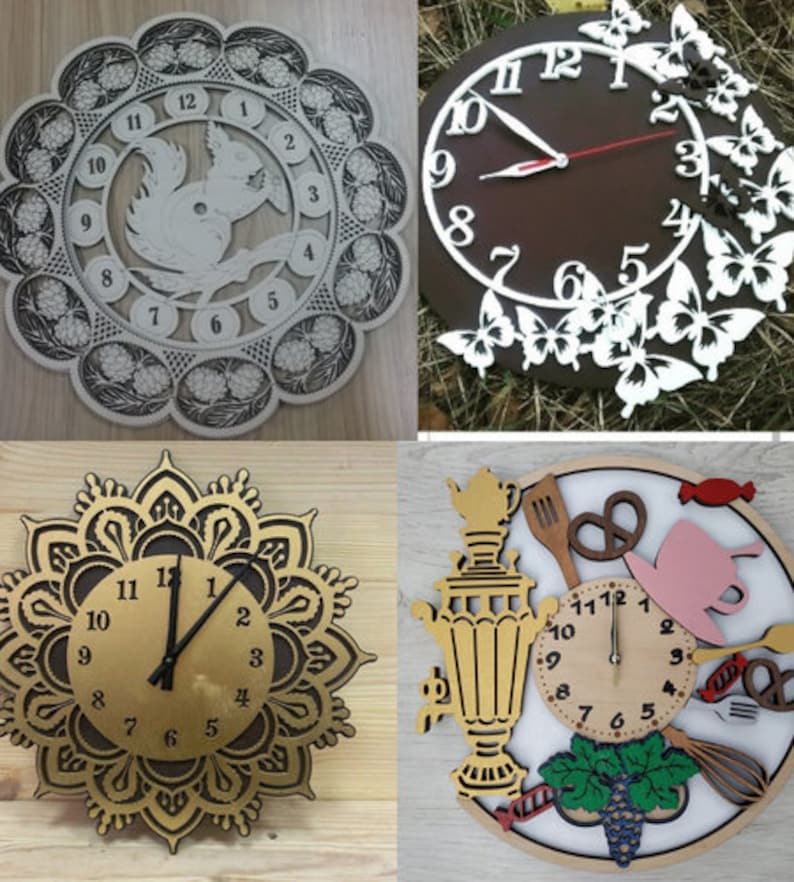 Uhr. 5 Arten. Laser cut Files SVG, DXF CDR Glowforge Datei Vektor Plan ...