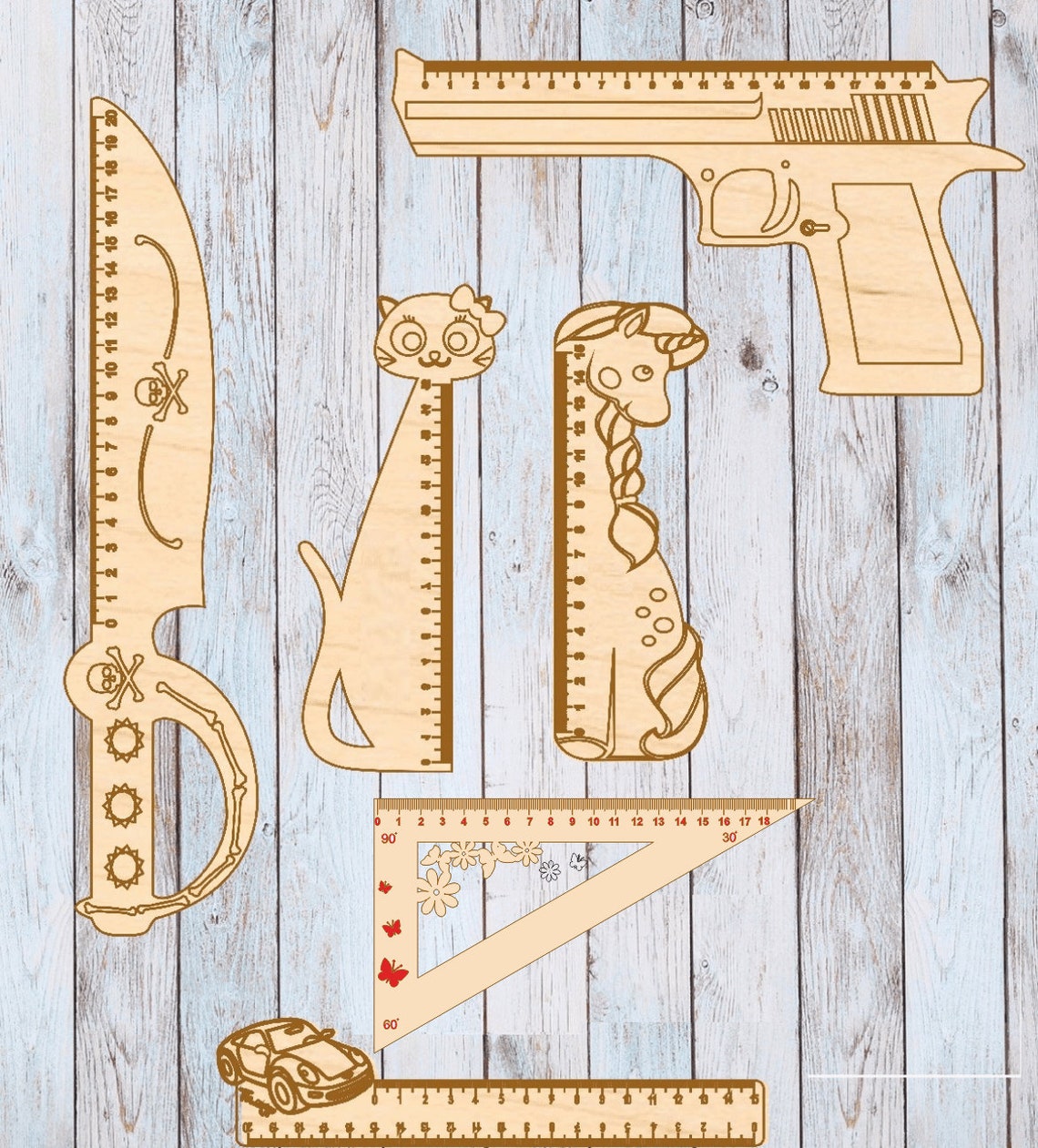 Retro Shaped Wooden Rulers 6 Types Laser Cut Files SVG DXF CDR - Etsy