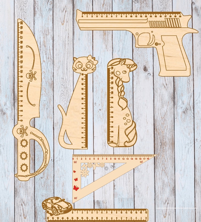 Retro Shaped Wooden Rulers 6 Types Laser Cut Files SVG DXF CDR - Etsy