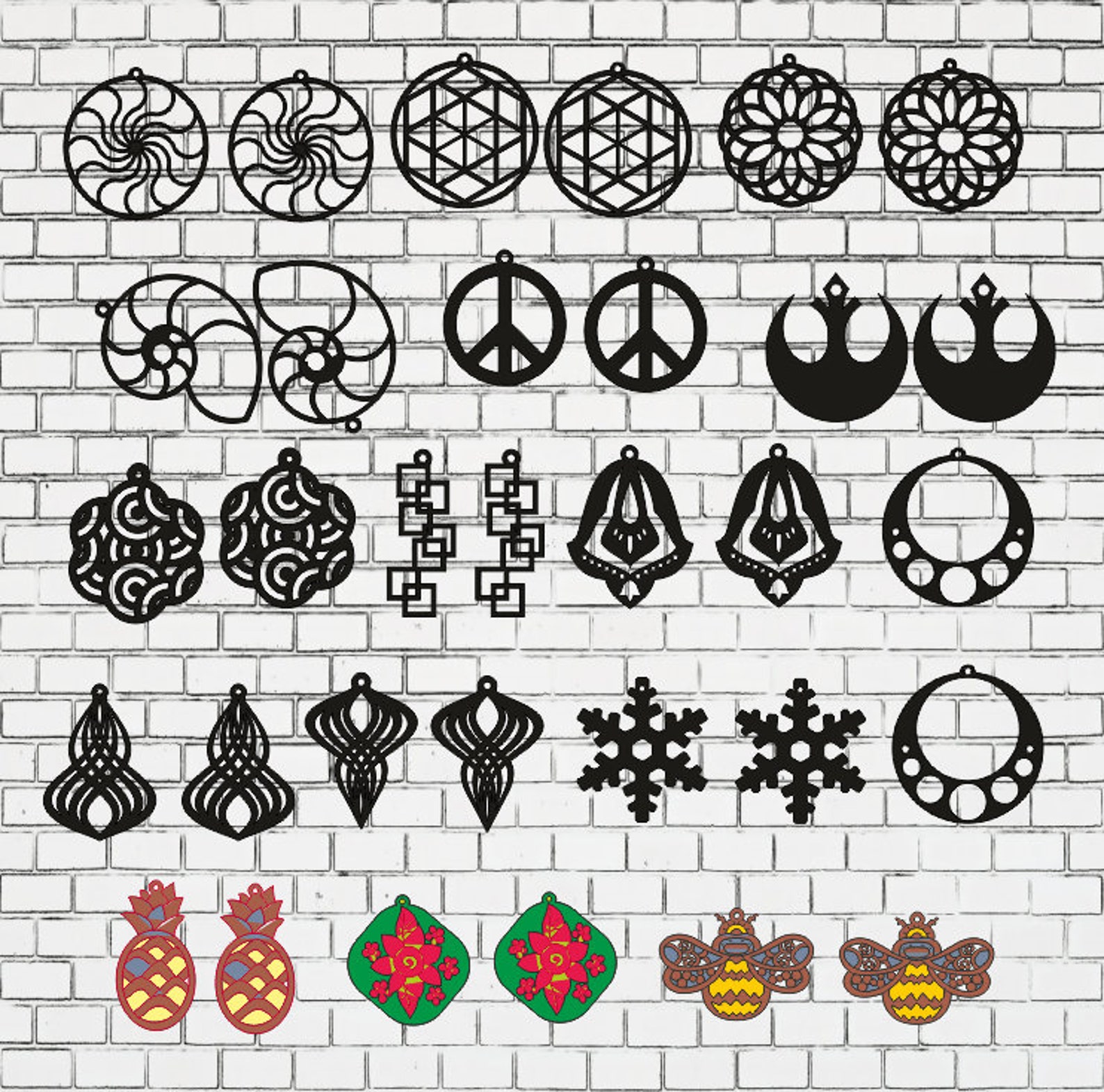 Earrings 30 Pieces Laser Cut Files SVG DXF CDR Glowforge Vector Plans ...