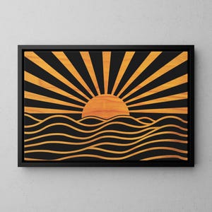 Golden Sun Rise Over the Horizon Wooden Style Art Print Poster or ...