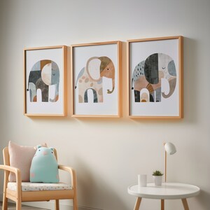 Abstract Boho Elephant Nursery Art Print, Neutral Masaic Elephant Wall ...
