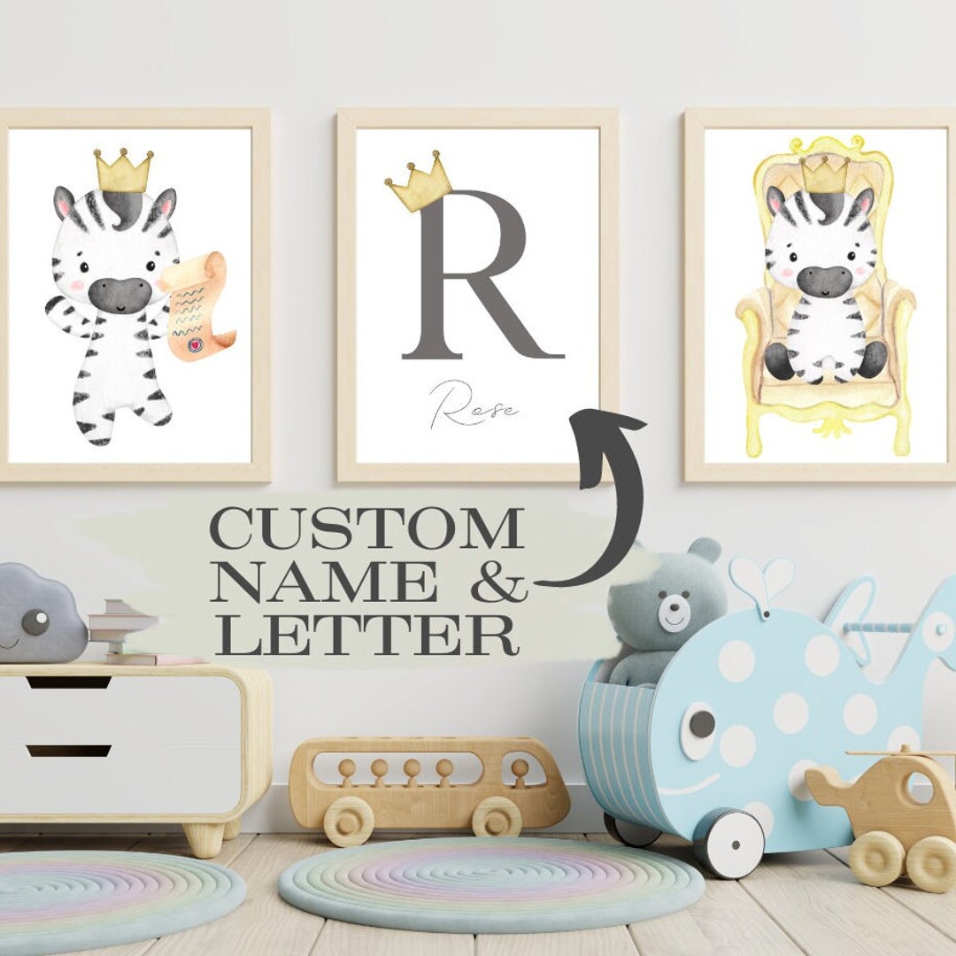 Custom Baby Name Royal Zebra Art Nursery Set of 3 Print, Personalized ...