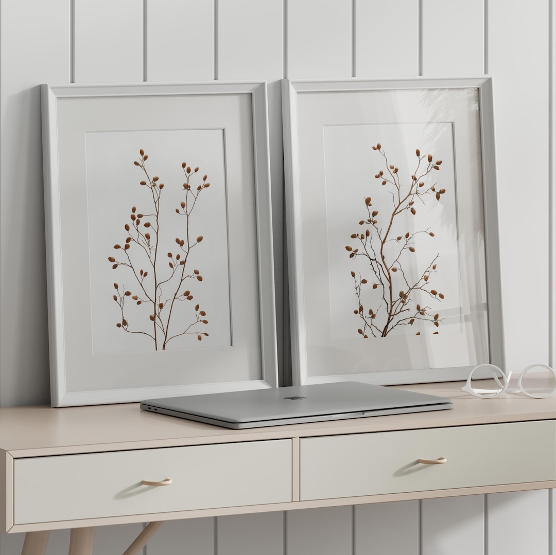 Minimalist Acorn Branch Set of 2 Poster or Canvas Print, Rustic ...