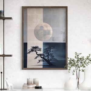Moon Over Tree Japanese Abstract Geometric Wall Art Poster or Canvas ...