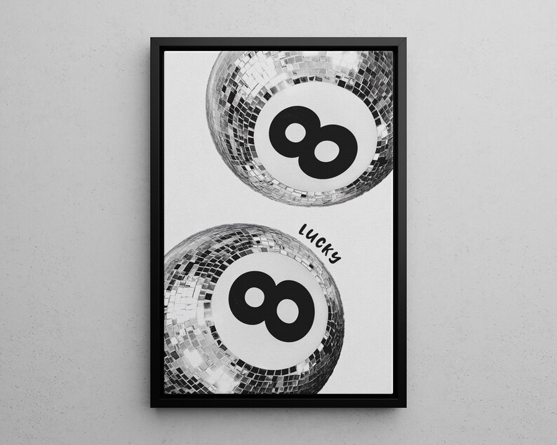 Retro Disco Ball Art Lucky 8 Ball Print Poster or Canvas, Trendy 8 Ball ...