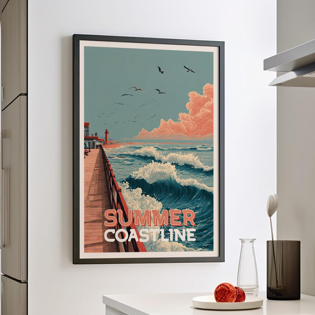 Summer Coastline Wall Art Poster or Canvas Print, Vintage Coastal Beach ...