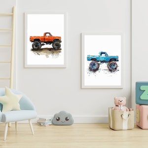 6 Piece Set Monster Truck Poster Watercolor Art Print, Kids Room Wall ...