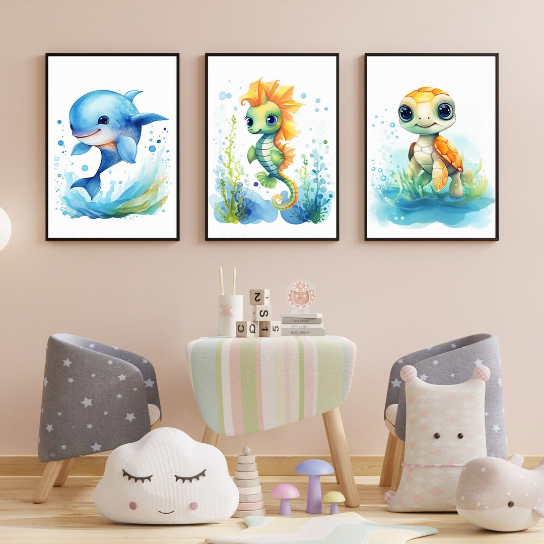 Trendy Sea Animal Wall Art Set of 3, Marine Animals Poster, Sea Life ...