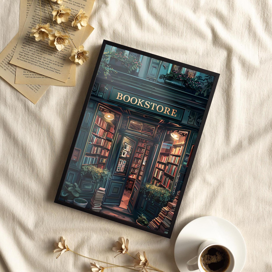 Vintage Bookstore Art Poster or Canvas Print, Old Bookstore Dark Art ...