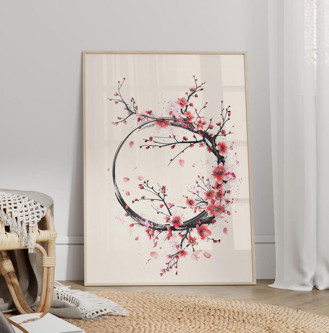 Cherry Blossoms Zen Circle Japanese Minimalist Print Poster or Canvas ...