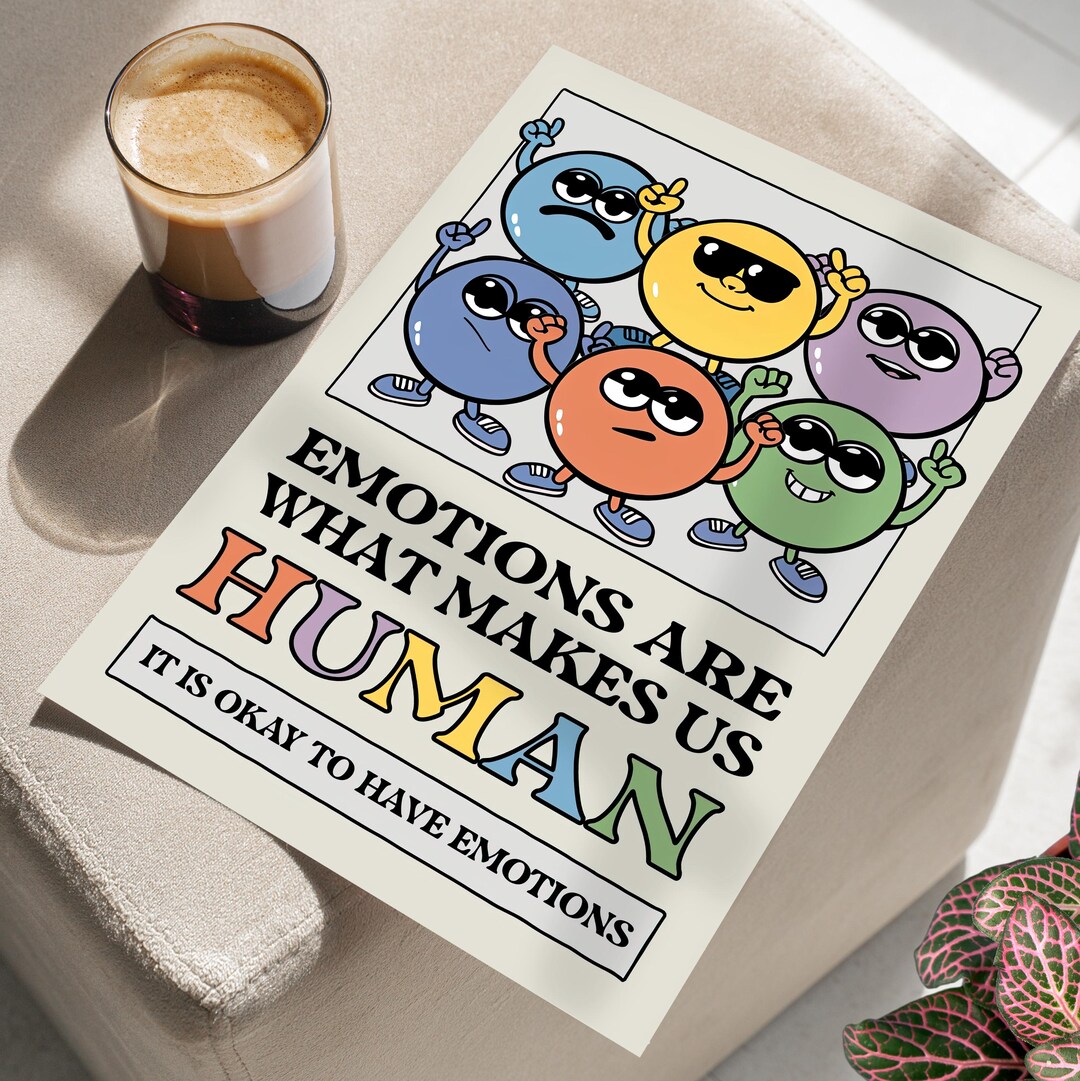 Emotions Make Us Human Retro Poster or Canvas, Cute Cartoon Drawing ...