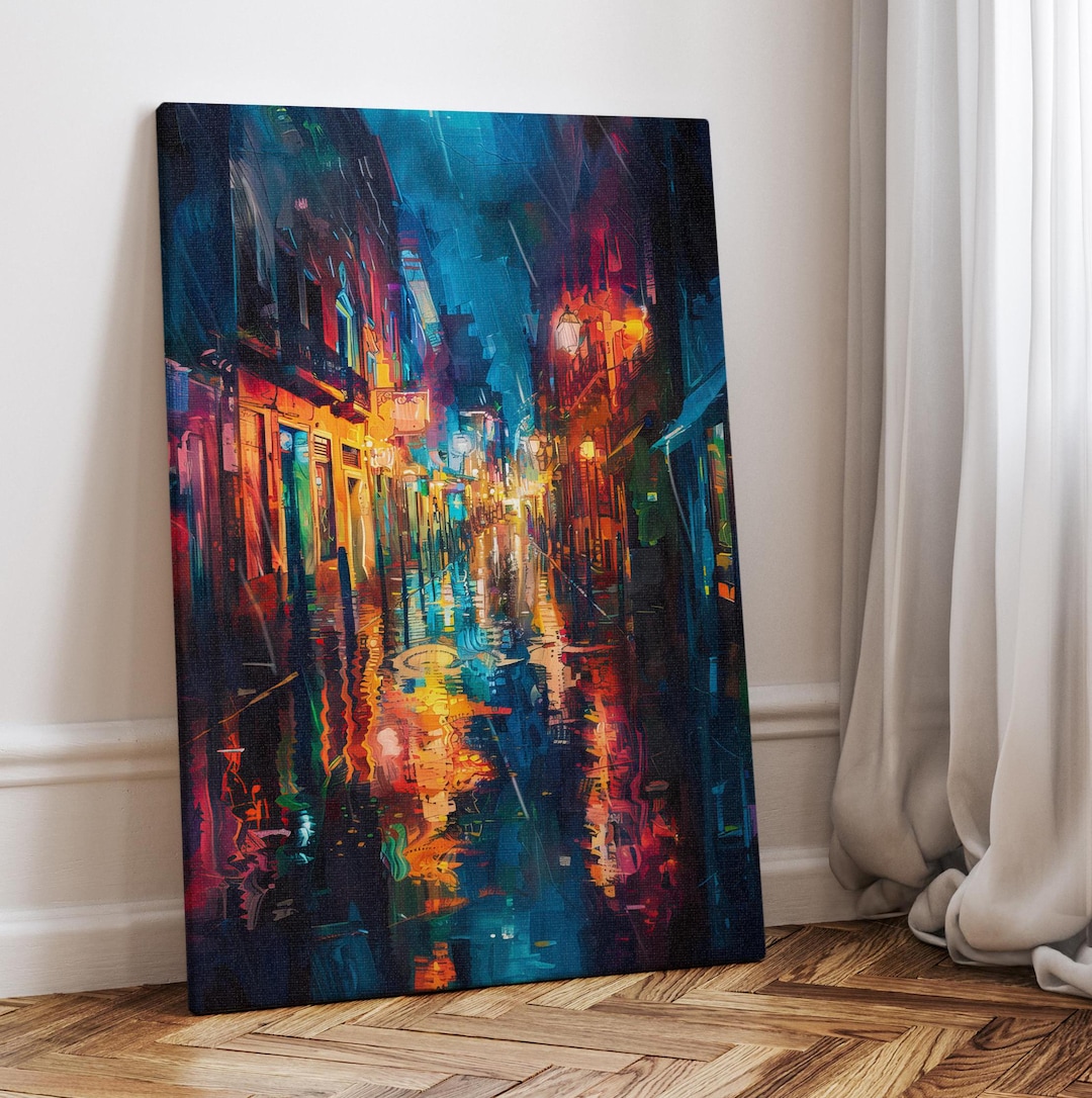 Rainy City Night Impressionism Colorful Abstract Painting Poster or ...