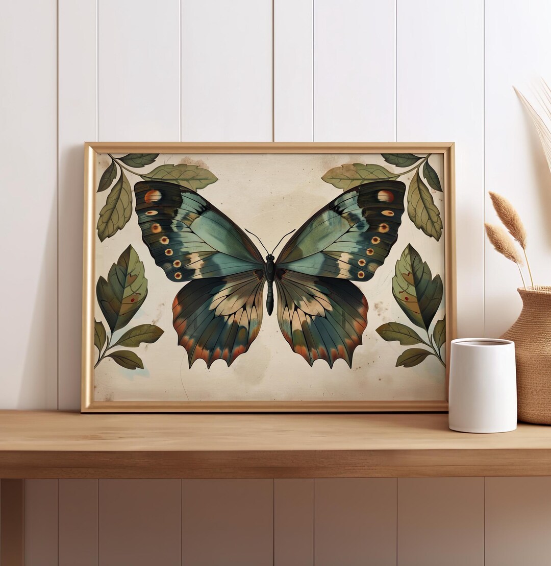 Iridescent Butterfly Vintage Art Botanical Poster or Canvas Print ...
