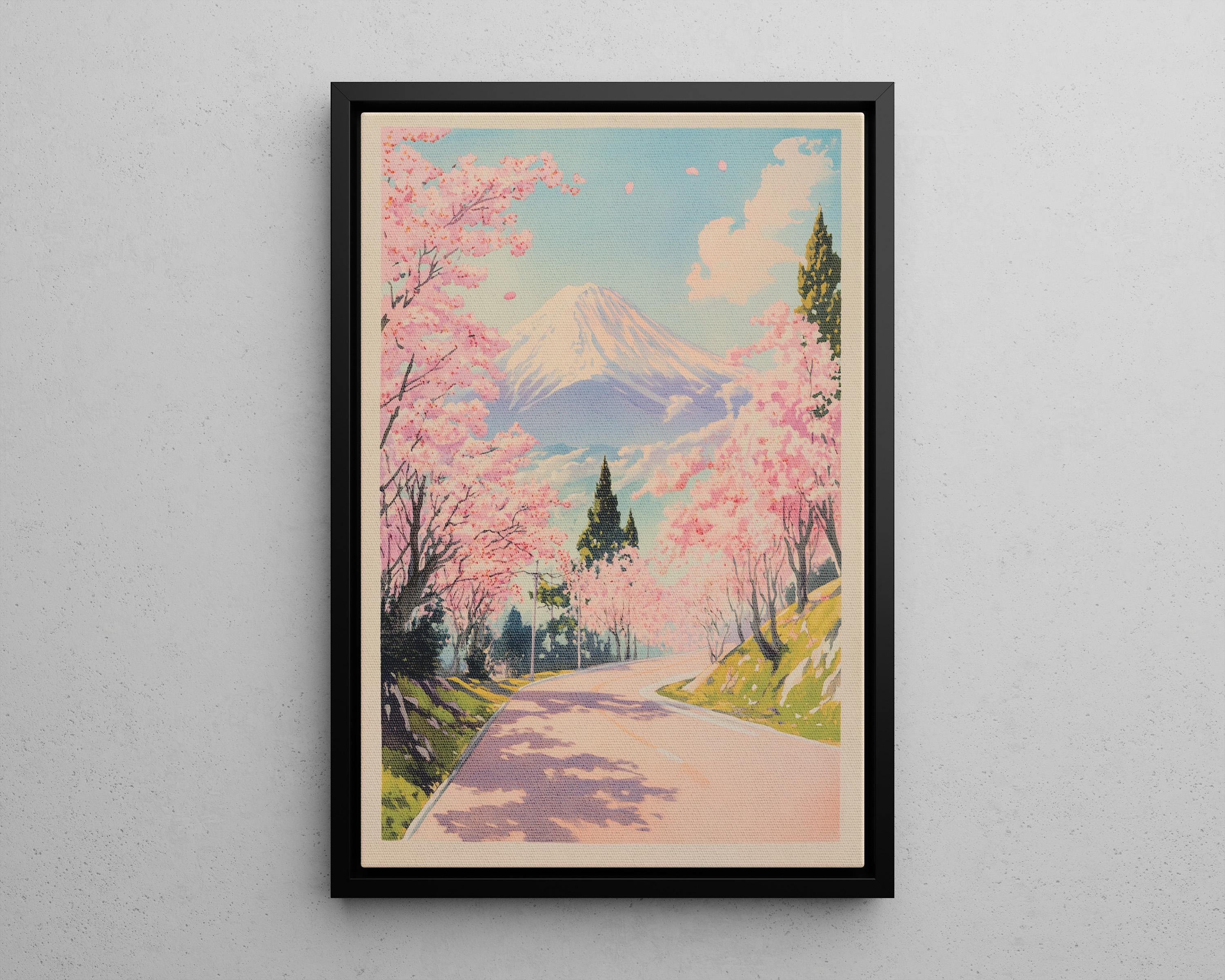 Mount Fuji Wall Art Soft Pastel Pink Cherry Blossom Road Poster or ...