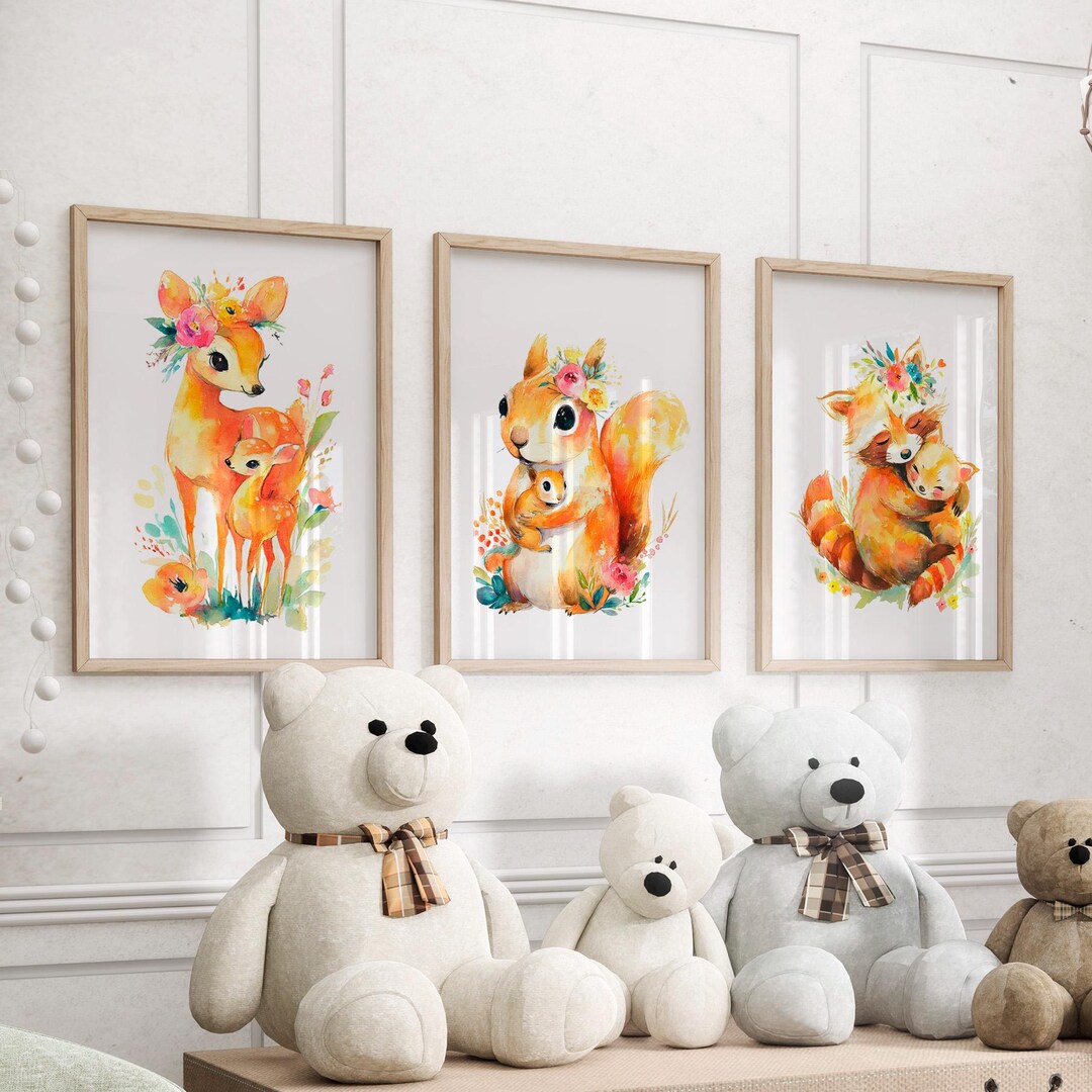 Cute Woodland Nursery Animal Prints Set of 3 Poster or Canvas, Deer ...
