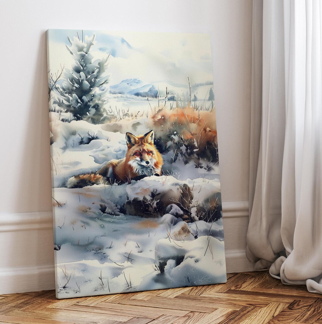 Snow Fox Wall Art Print or Canvas, Winter Fox Art Print, Winter ...