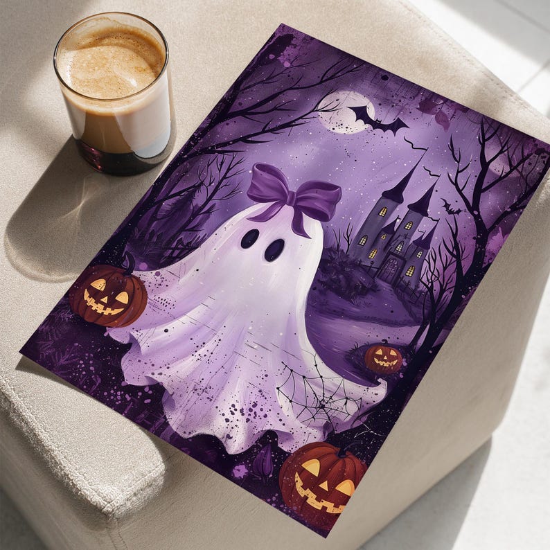 Purple Sheet Ghost With Purple Bow on Her Head Spooky Painting Poster ...