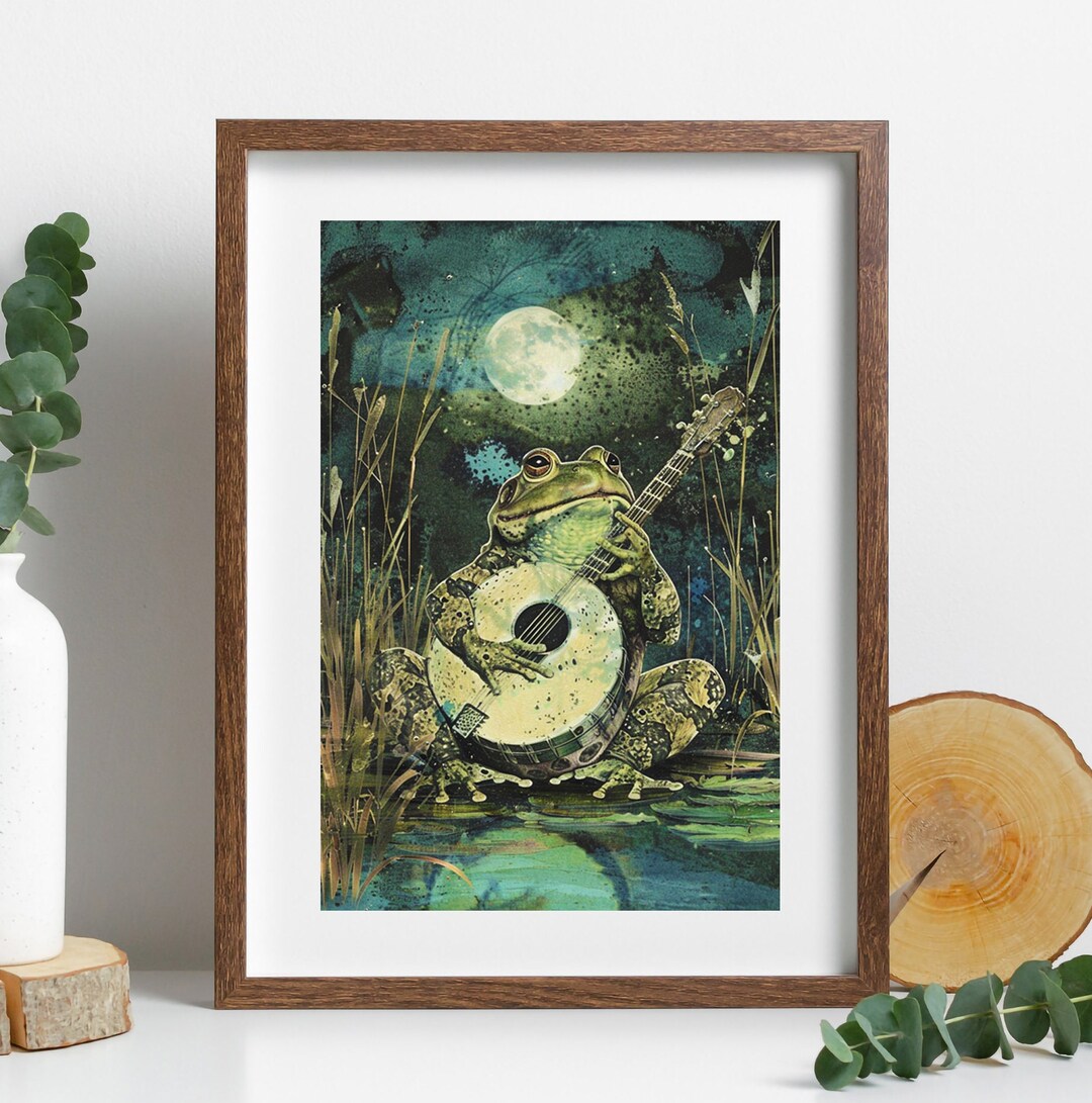 Vintage Frog Playing a Banjo Poster or Canvas, Vintage Art Banjo Frog ...
