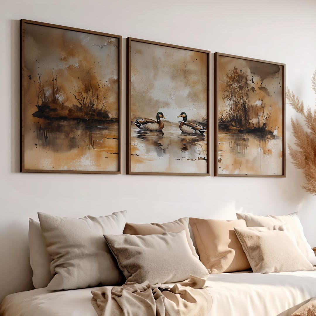 Vintage Mallard Ducks Oil Painting Set of 3 Wall Art Poster or Canvas ...
