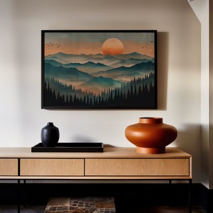 Abstract Mountain Nature Landscape Art Print, Sunset Boho Wall Art ...