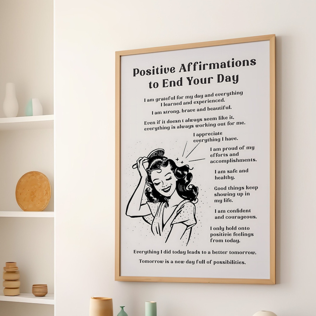 Positive Affirmations Vintage Art Print or Canvas Print, Funny Bathroom ...