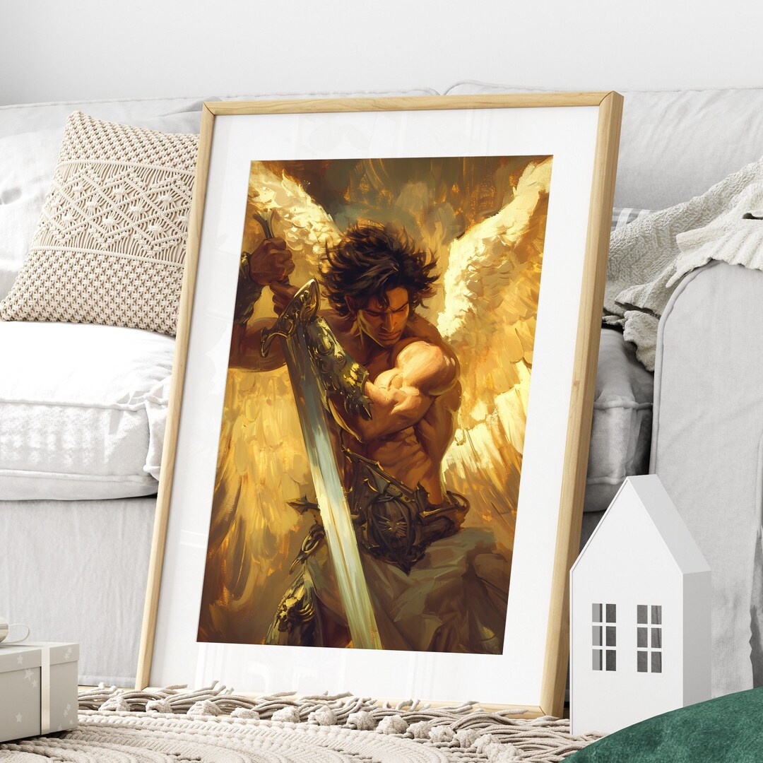 Archangel Michael With Sword Guardian's Embrace Wall Art or Canvas ...