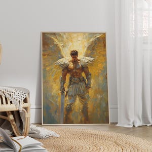 Archangel Michael's Valor With Sword and Angelic Armor Wall Art Canvas ...