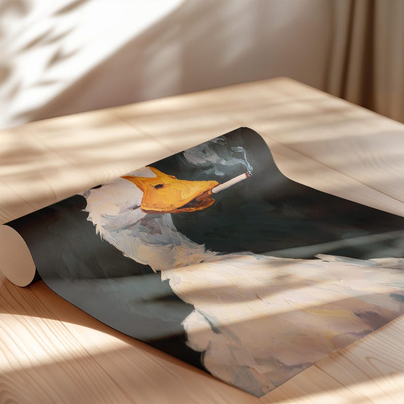 Vintage Duck Smoking Oil Painting Poster or Canvas Print, Funny Animal ...